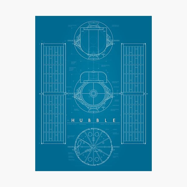 "Hubble Space Telescope Blueprint - BLUE" Photographic Print for Sale ...
