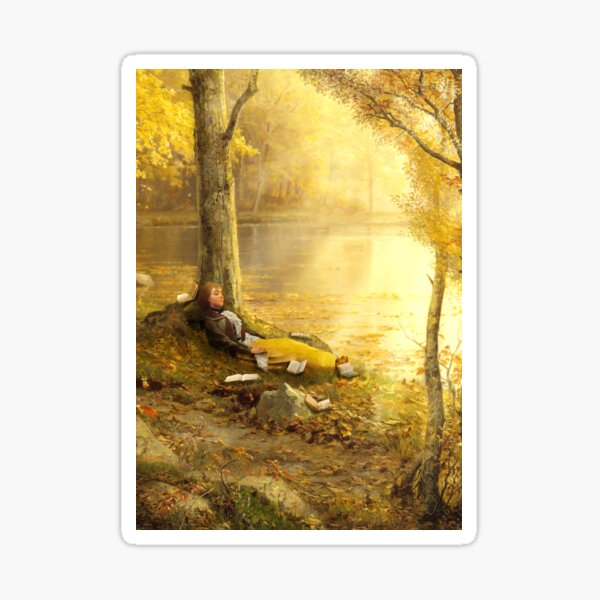 "Reading Under a Golden Sun" Sticker for Sale by DVerissimo | Redbubble