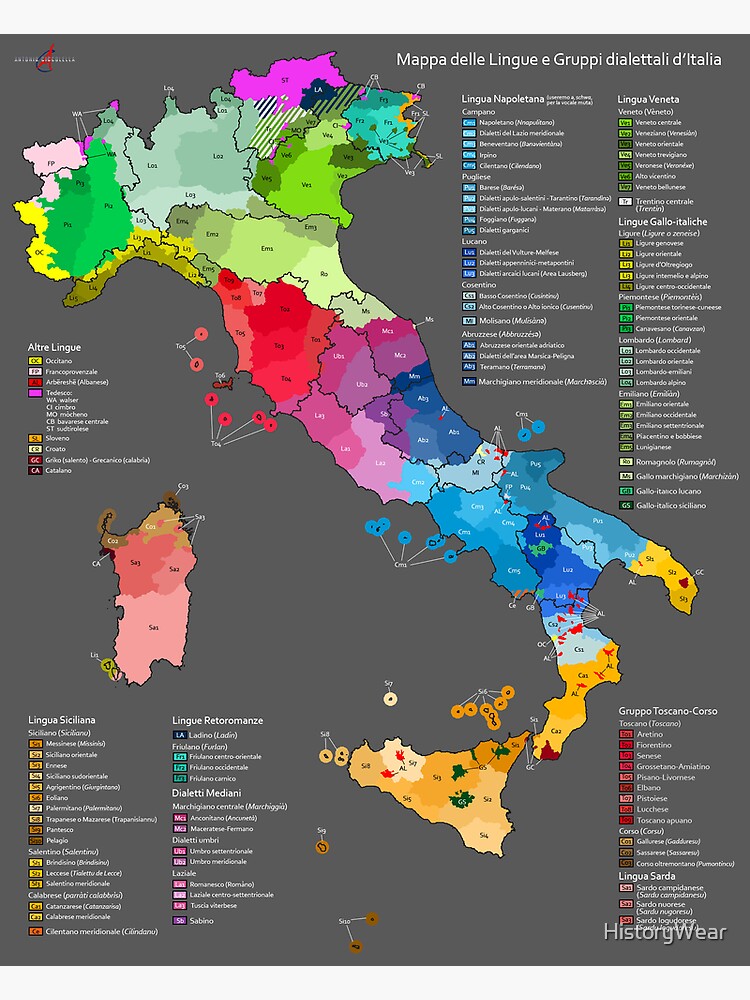 "Linguistic Map of Italy" Sticker for Sale by HistoryWear | Redbubble