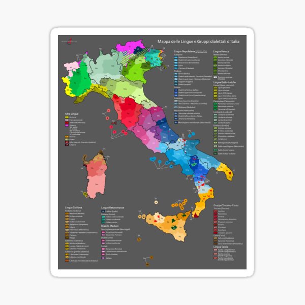 "Linguistic Map of Italy" Sticker for Sale by HistoryWear | Redbubble