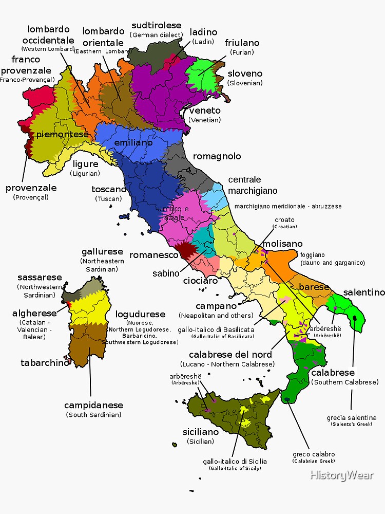 "Linguistic Map of Italy" Sticker for Sale by HistoryWear | Redbubble