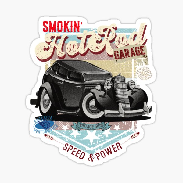"Smokin' Hot Rod Garage" Sticker for Sale by pepbuni-bob | Redbubble