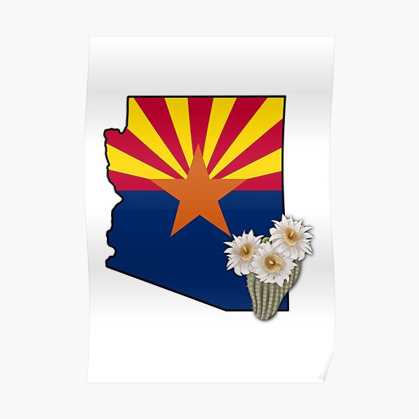 "State of Arizona Flag with State Flower Saguaro Cactus Blossom ...
