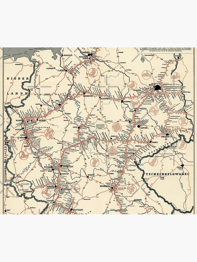 "ADAC Autobahn-Karte. 1950 Vintage Map of Autobahn in Germany ...