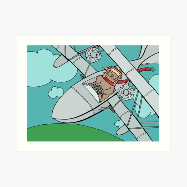 "Otter Aviator Flies Plane High Over the Earth" Art Print by Otter ...