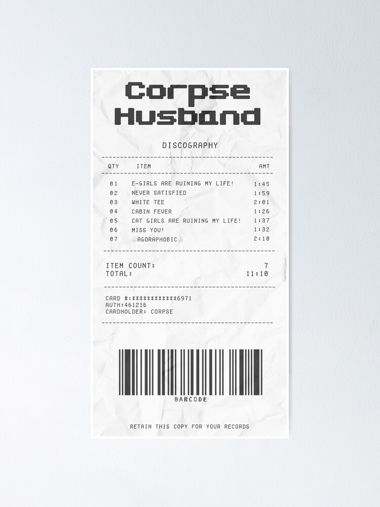 "Corpse Husband songs receipt " Poster for Sale by Narvca | Redbubble