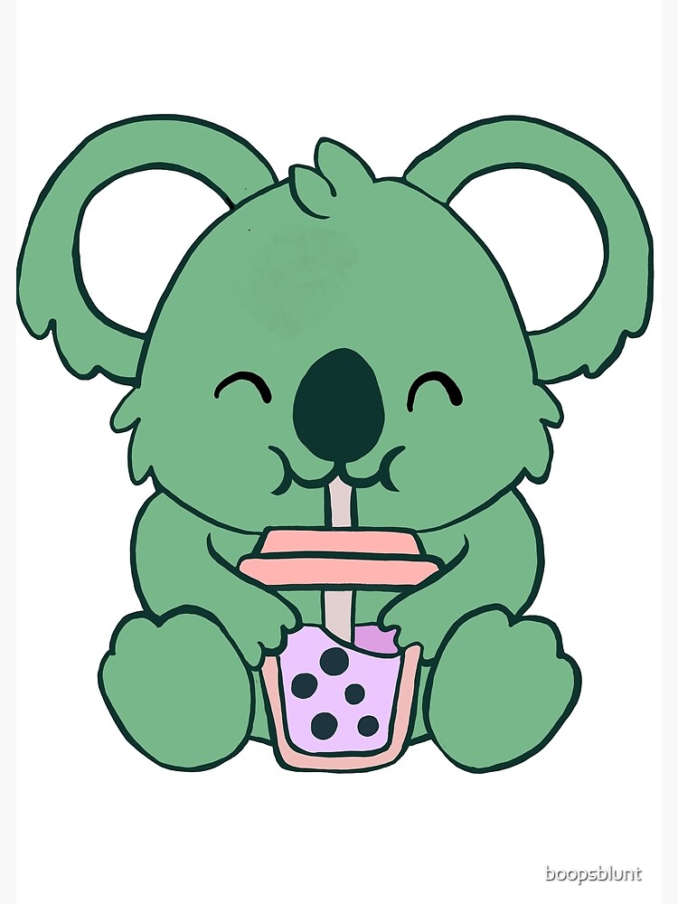 "Cute Green Kola Drinking Boba Tea Design " Art Print by boopsblunt ...