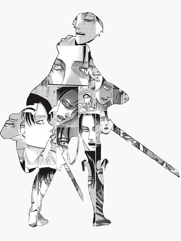 "Levi Ackerman Cutout Manga Collage " Sticker for Sale by greenartt ...