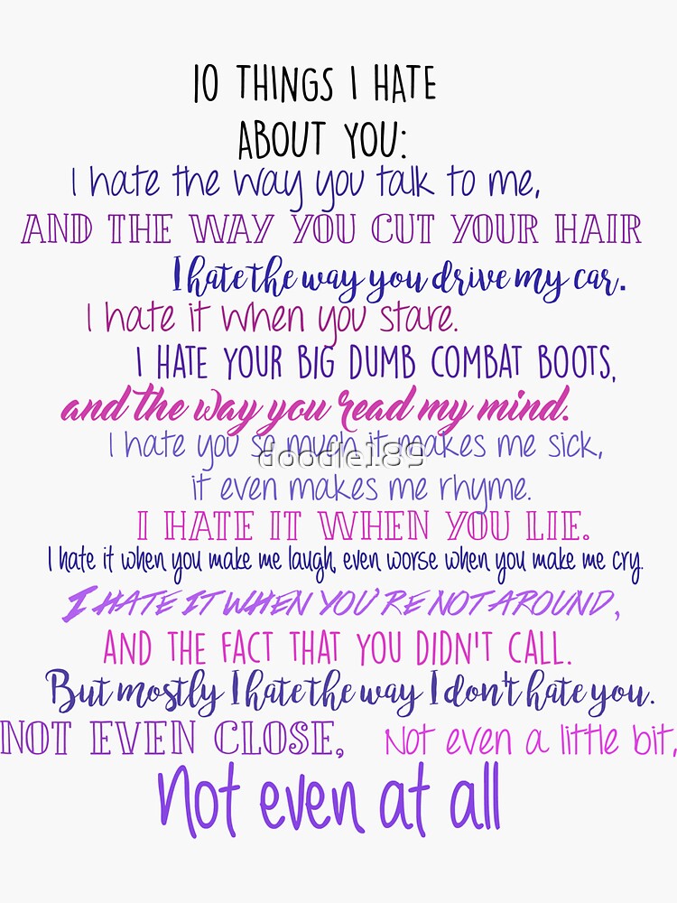 "10 Things I Hate about You " Sticker for Sale by doodle189 | Redbubble