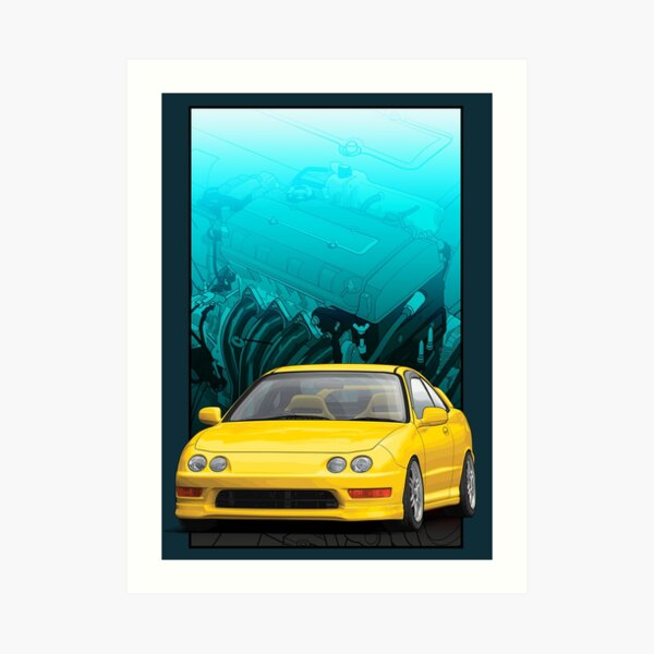 "Integra dc2 with b series background (Yellow) " Art Print for Sale by ...