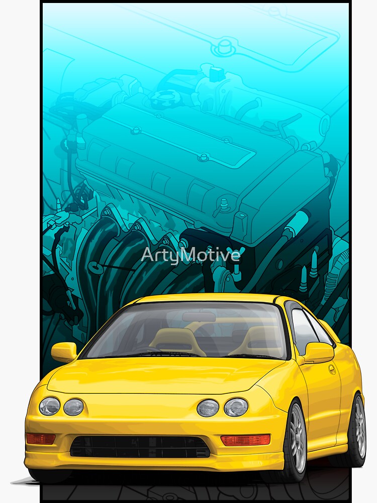 "Integra dc2 with b series background (Yellow) " Sticker for Sale by ...