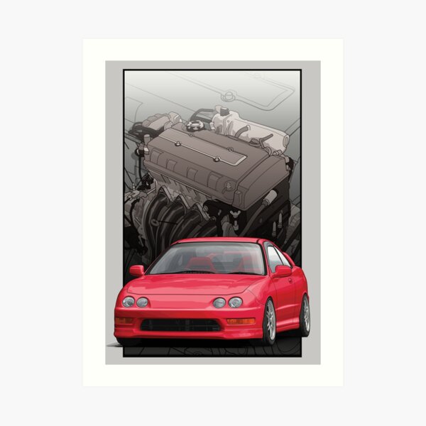 "Integra dc2 with b series background (Red) " Art Print by ArtyMotive ...