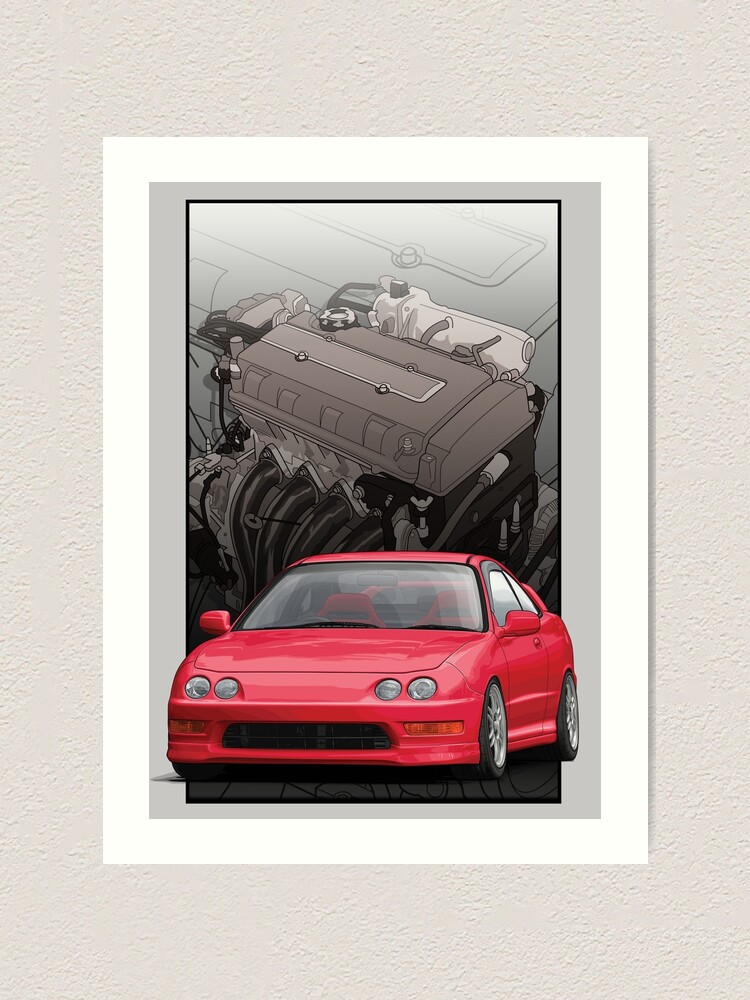 "Integra dc2 with b series background (Red) " Art Print by ArtyMotive ...