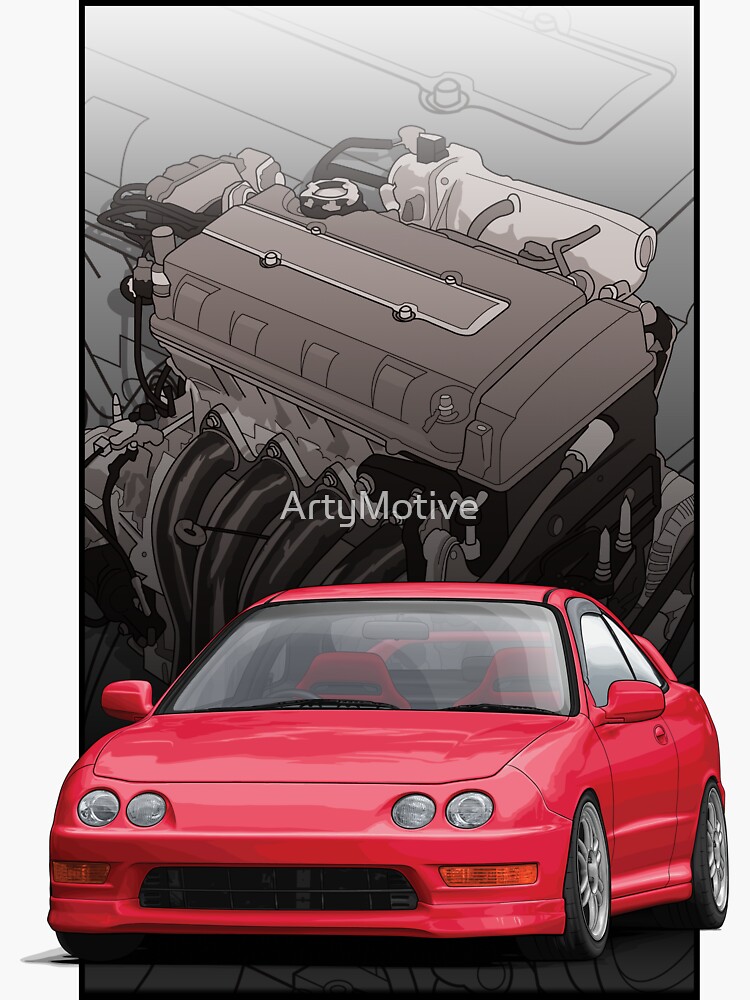 "Integra dc2 with b series background (Red) " Sticker for Sale by ...