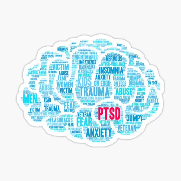 "PTSD Brain Word Cloud on a white background." Sticker for Sale by ...