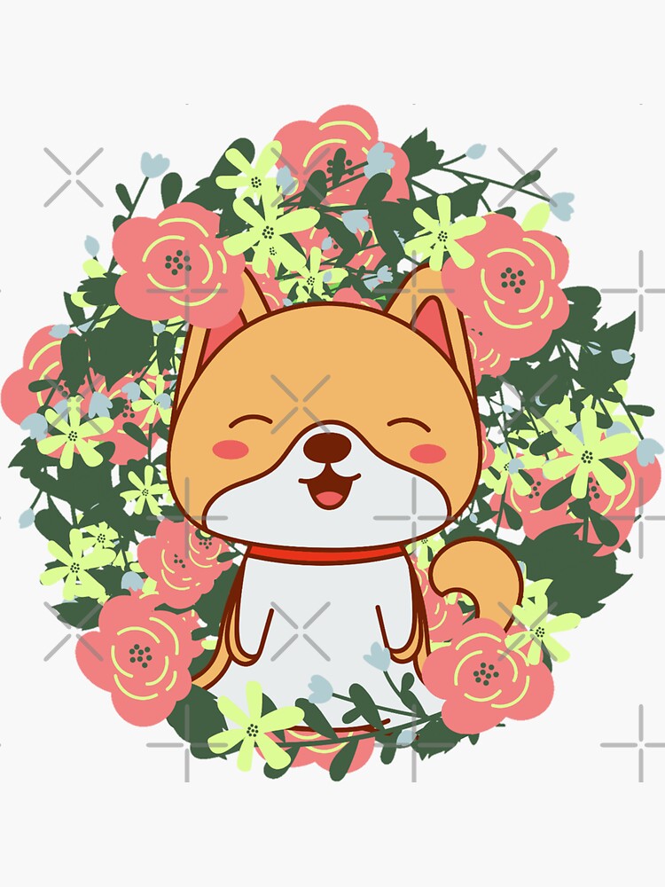 "Cute Shiba Inu Dog in a Rose Bush" Sticker for Sale by Vaishy13 ...