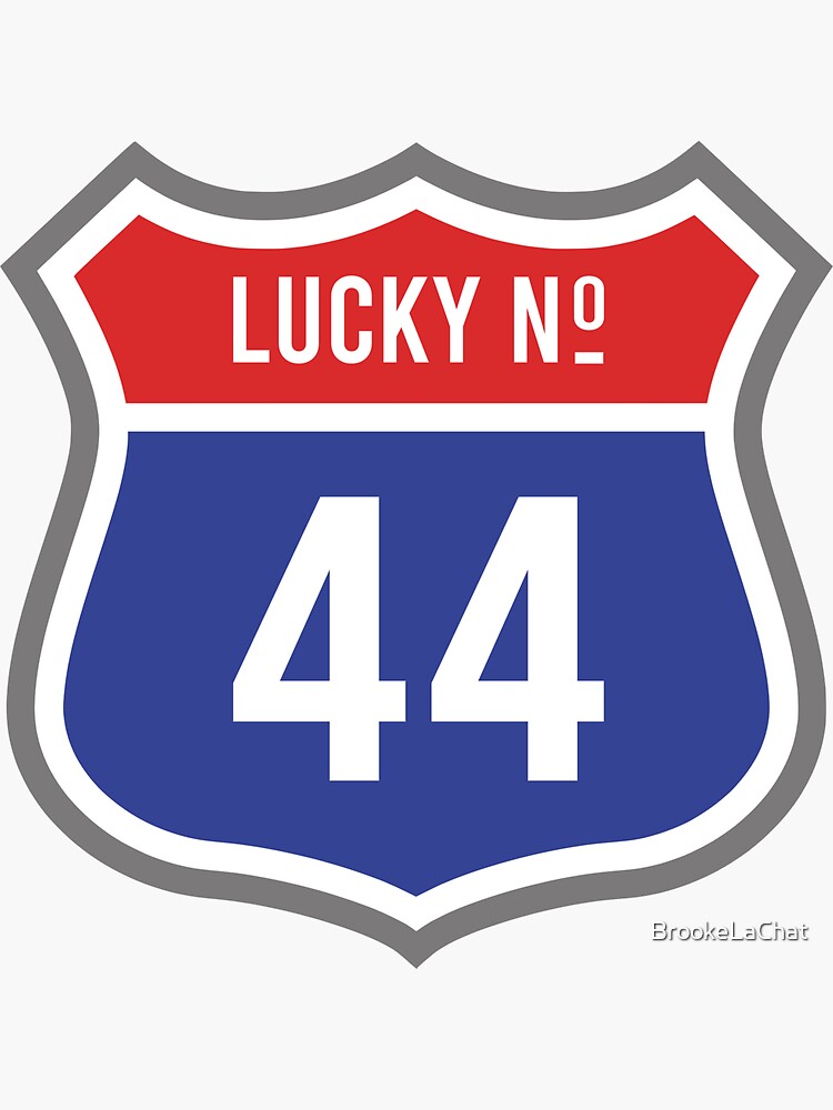 "Lucky Number 44 in US style route sign." Sticker by BrookeLaChat ...
