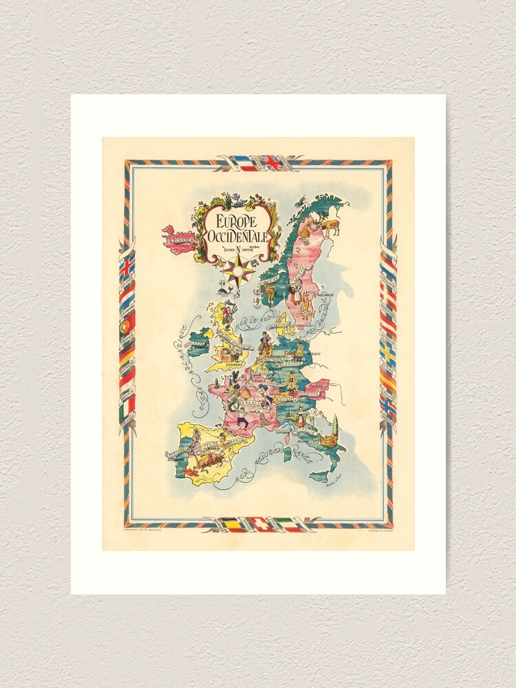 "1951 Vintage Map of Europe" Art Print for Sale by gin-nek-shop | Redbubble