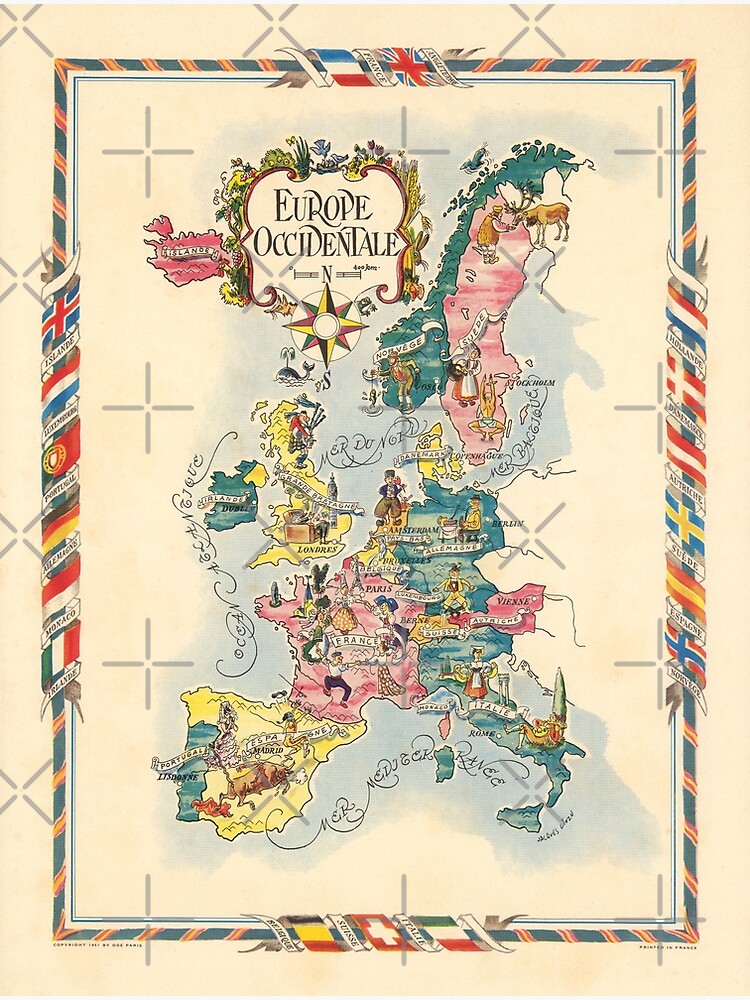 "1951 Vintage Map of Europe" Art Print for Sale by gin-nek-shop | Redbubble