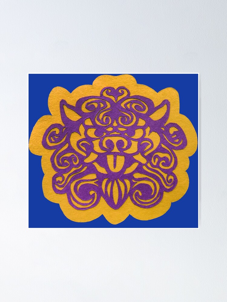 "Yellow and Violet Shisa Dog Papercut" Poster by TopDong | Redbubble