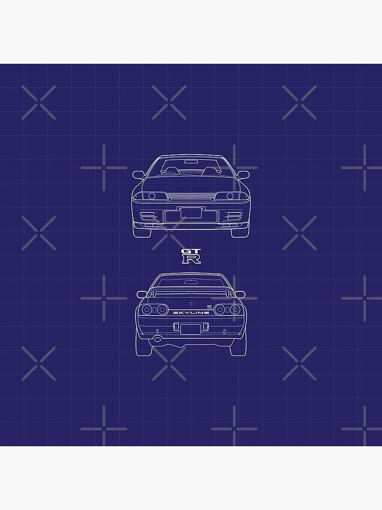 "SKYLINE GTR FRONT VIEW BLUEPRINT DRAWING" Poster for Sale by srattha ...