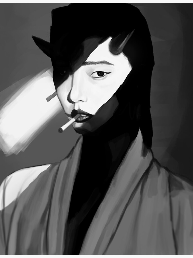 "Drawing painting Japanese demon samurai girl smoke cigarette" Sticker ...