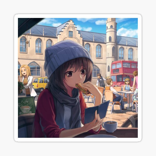 "anime girl drinking coffee" Sticker by Creations7 | Redbubble