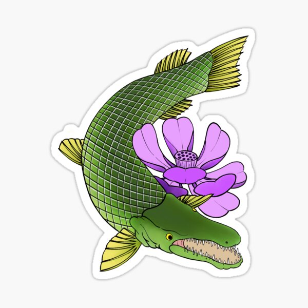 "Alligator Gar & Lotus" Sticker for Sale by jdam-art214 | Redbubble