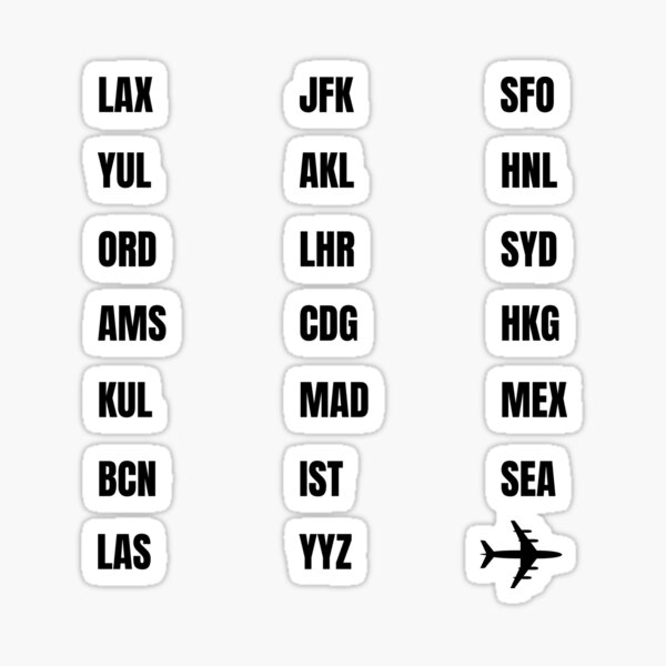 "Airport Codes " Sticker for Sale by LuMarks | Redbubble