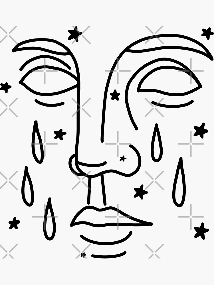 "Sad Face Line Art" Sticker for Sale by NYXFN | Redbubble