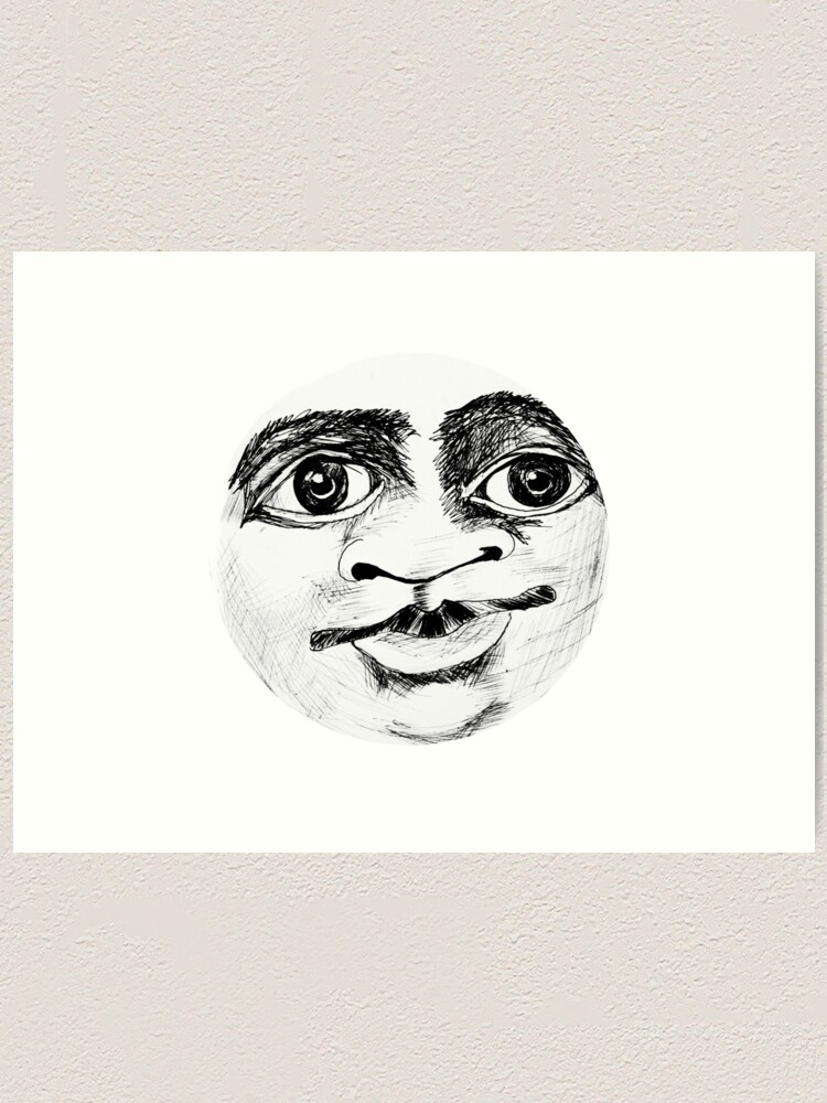 "70s Retro Hippie Celestial Trippy Moon Face" Art Print for Sale by ...