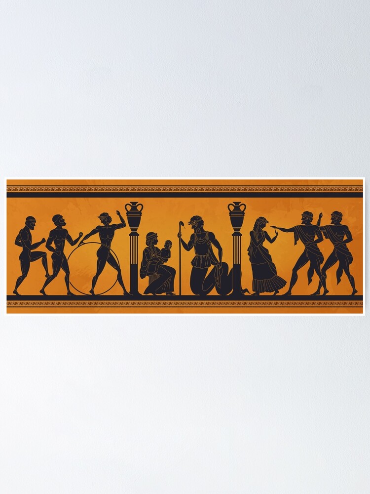 "Ancient Greek mythology. Black silhouettes people and gods " Poster ...