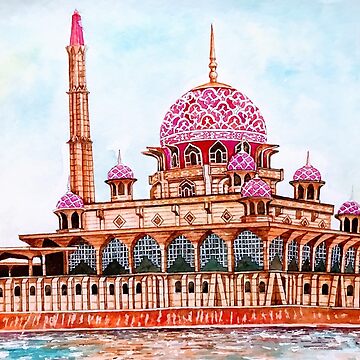 "Malaysia Scenery Watercolor Painting - Mosque Putra Putrajaya ...