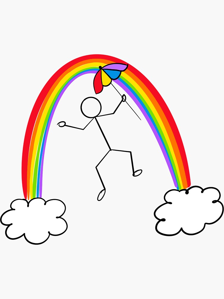 "stick man dancing under rainbow" Sticker by sydfink | Redbubble