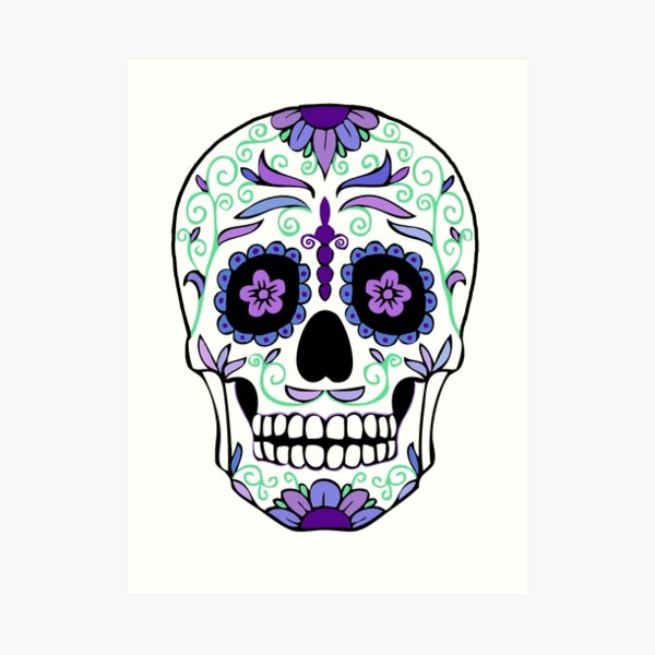 Purple Sugar Skull Art Print By Mlswig Redbubble