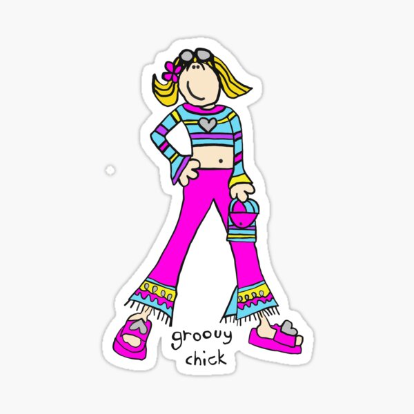 "Groovy Chick Sticker" Sticker for Sale by katiedunleyx | Redbubble
