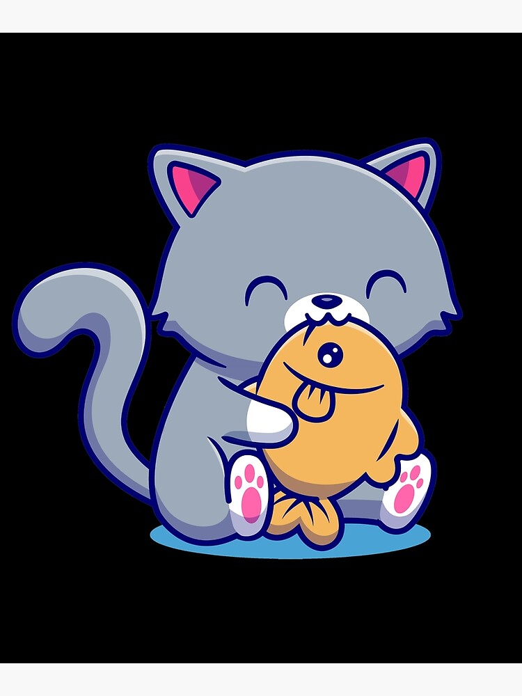 "Cute Happy Cat Holding Fish Toy " Poster by Cats-World | Redbubble