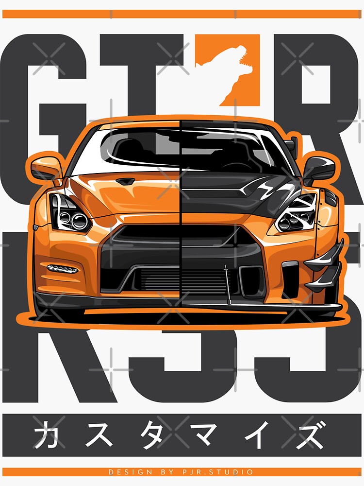 "Godzilla GTR R35 orange" Sticker for Sale by pjrstudio | Redbubble