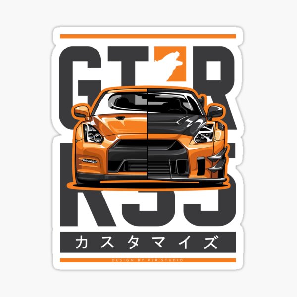 "Godzilla GTR R35 orange" Sticker for Sale by pjrstudio | Redbubble