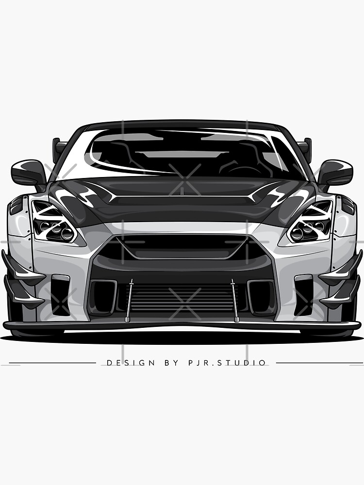 "GTR R35 white widebody" Sticker by pjrstudio | Redbubble