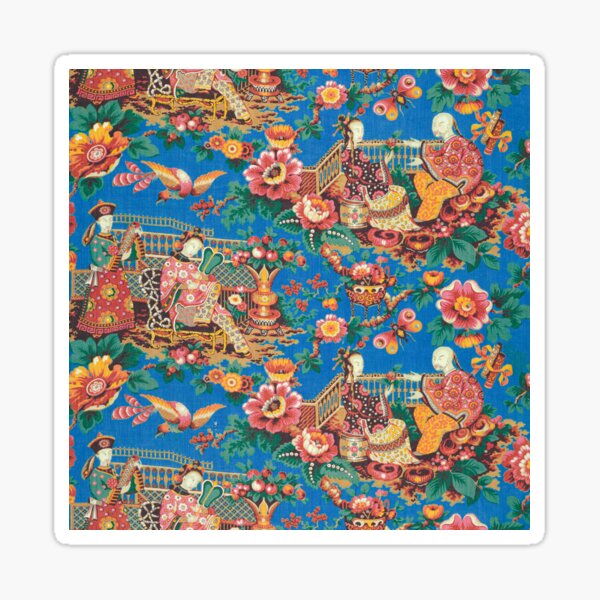"Vintage Floral Textile with Chinese Figures, 1800s" Sticker for Sale ...