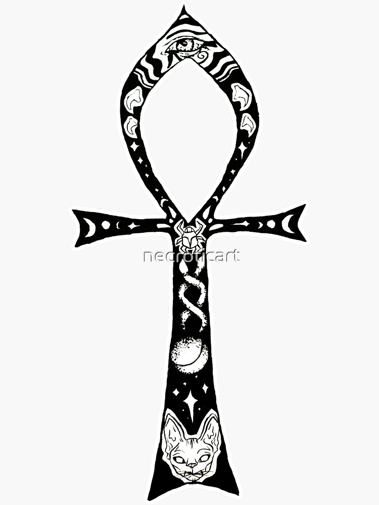 "'Bastet Goddess Ankh' Ink Artwork" Sticker by necroticart | Redbubble
