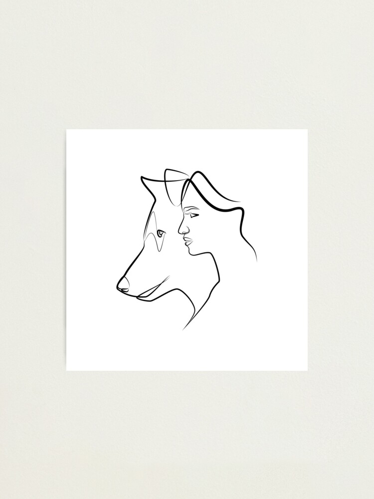 Impression photo « Fille et loup dans un dessin au trait », par evk-art ...