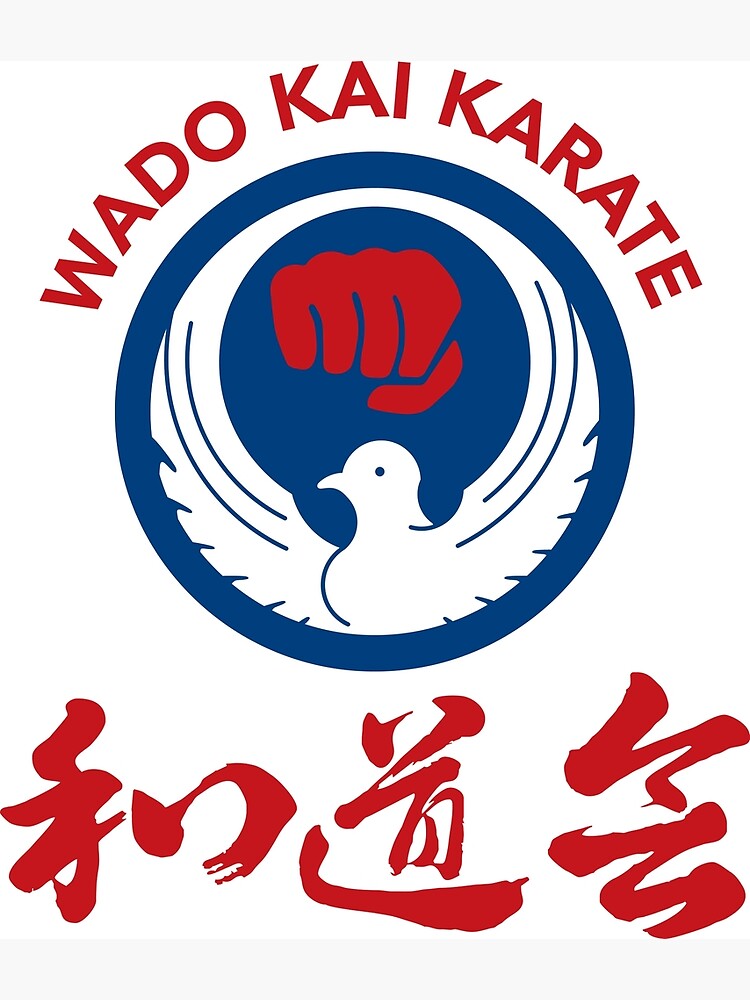 "Wado Karate Dove & Fist & Text (Blue Background, White Dove, Red Fist ...