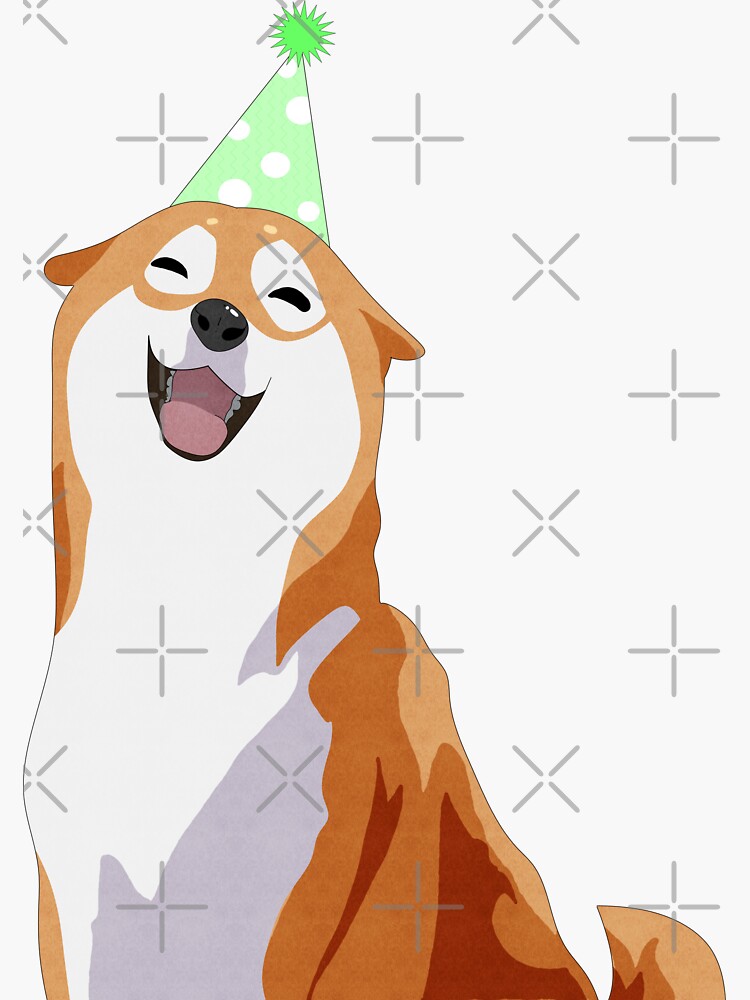 "Happy Shiba Inu - Green Party Hat" Sticker by CieloMarie | Redbubble