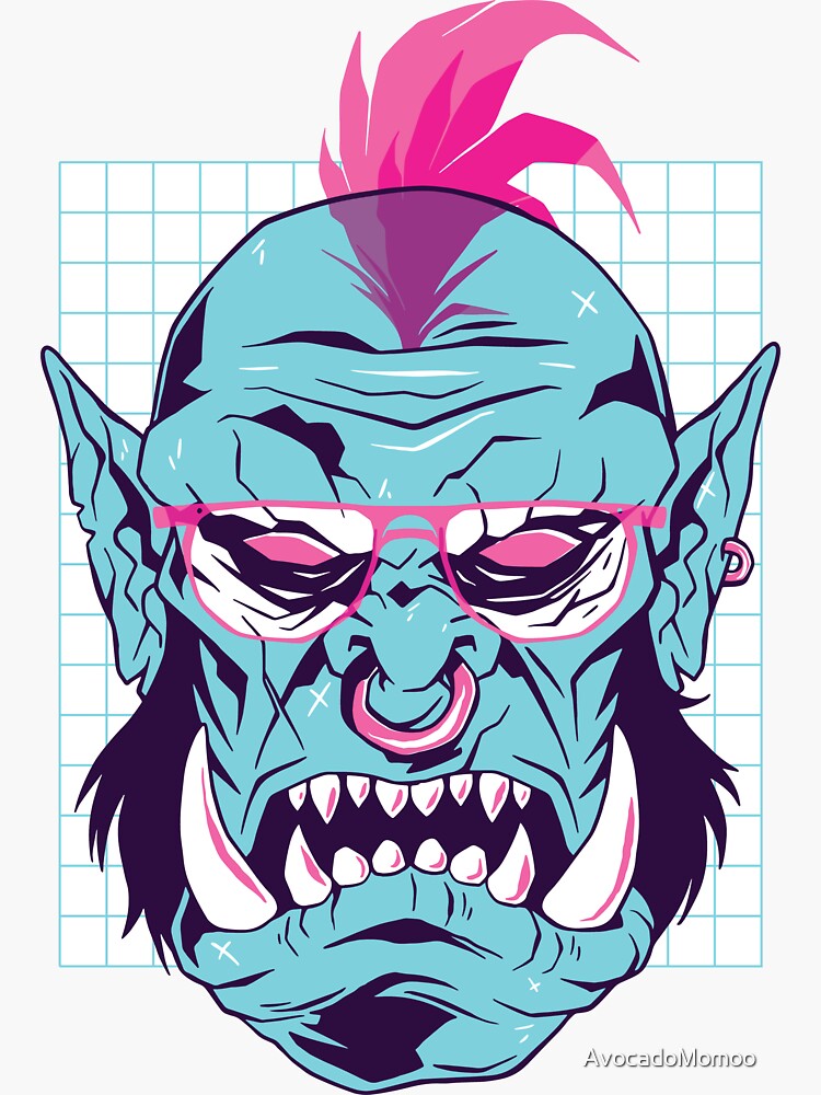 "Retrowave Punk Orc" Sticker by AvocadoMomoo | Redbubble