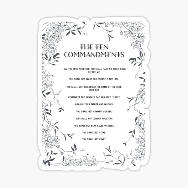 "The Ten Commandments - Floral Art on White" Sticker for Sale by Amanda ...