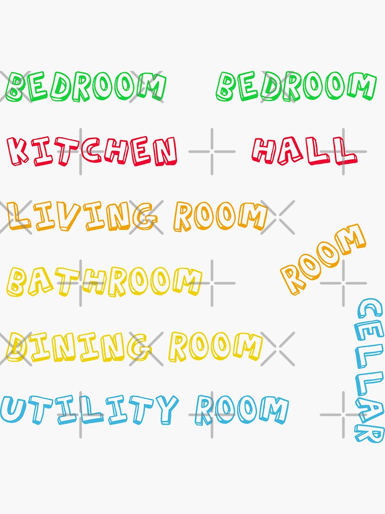 "Room names stickers in English - Learning new words - color" Sticker ...