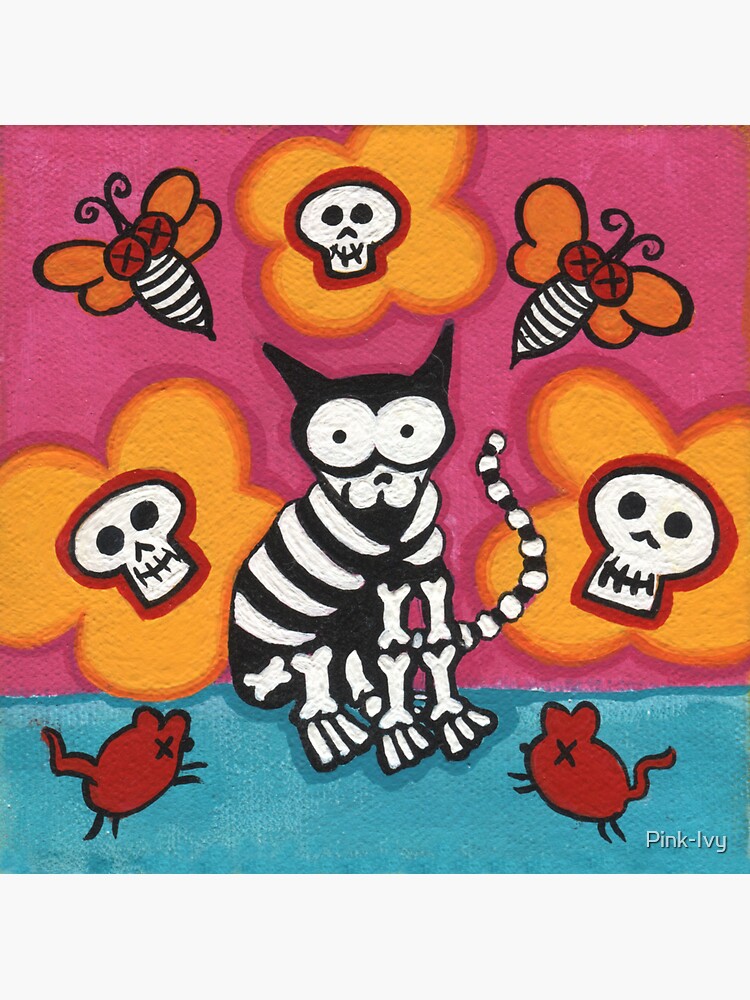 "Skelly Cat with Bees" Sticker for Sale by Pink-Ivy | Redbubble