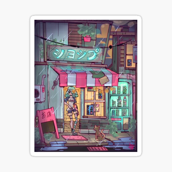 "anime girl smoking in the rain" Sticker for Sale by Sikatsu-studios ...